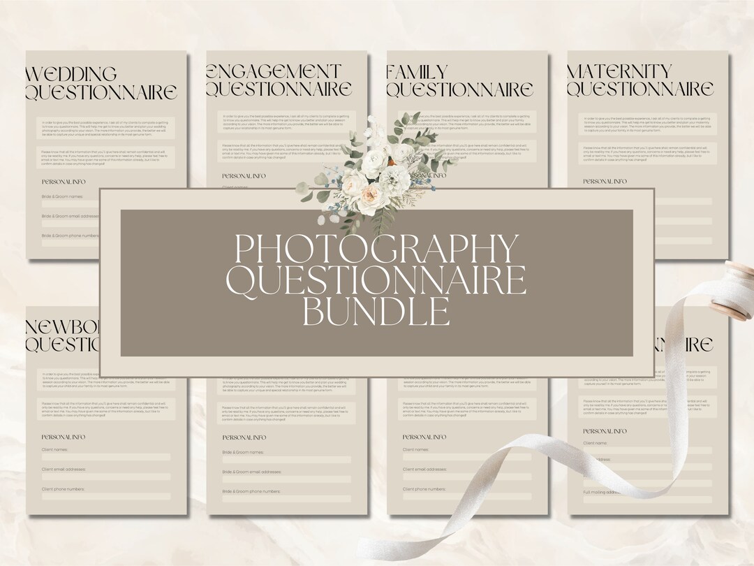 Photography Session Client Questionnaire Form Bundle, Wedding ...