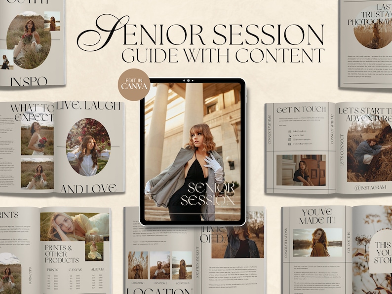 CANVA Modern Senior Session Guide With Content, Pre-written Welcome ...