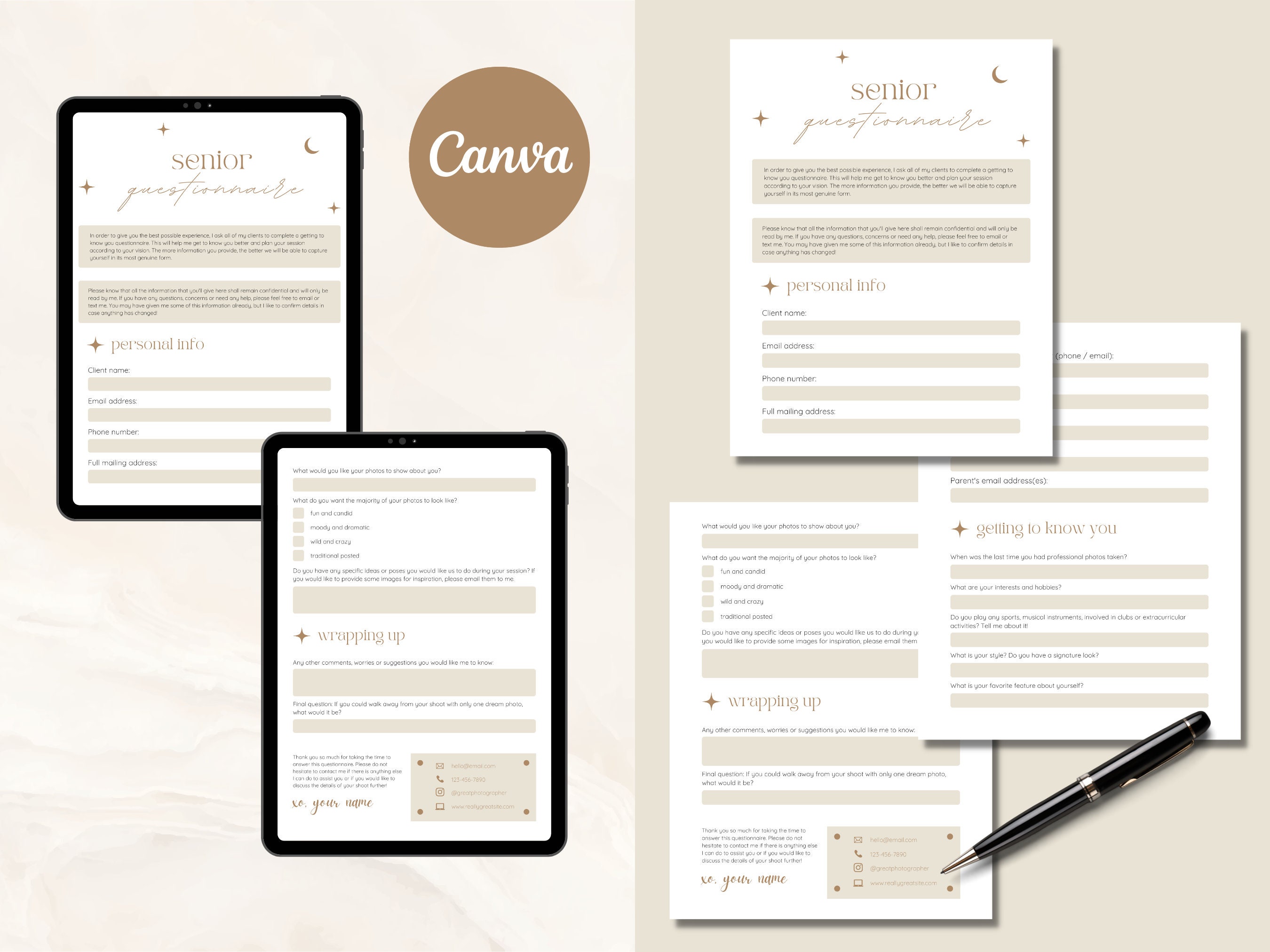 Senior Session Photography Client Questionnaire Form Canva - Etsy