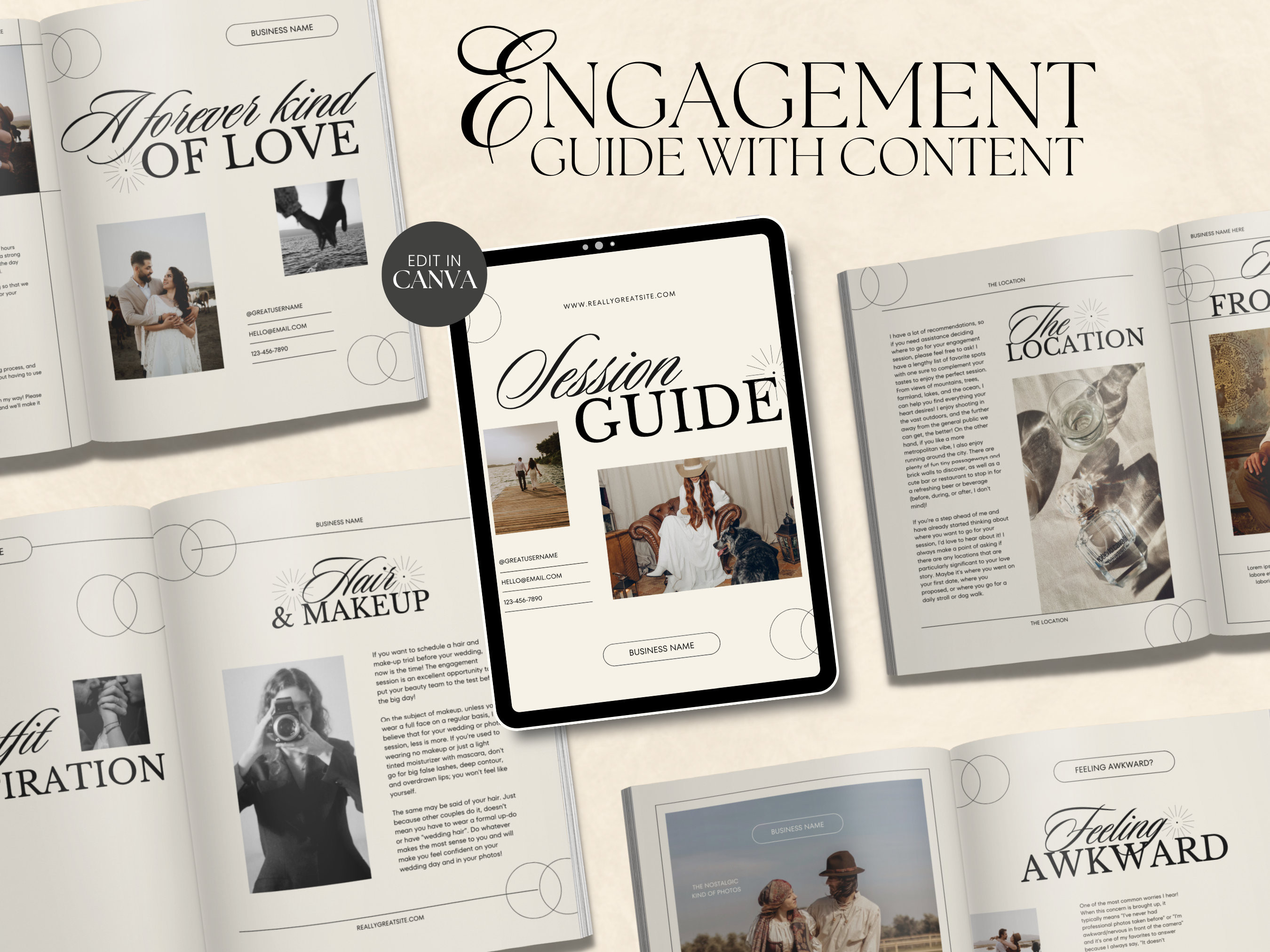 CANVA Modern Client Engagement Session Style Guide With Content, Pre-written Couples Session ...