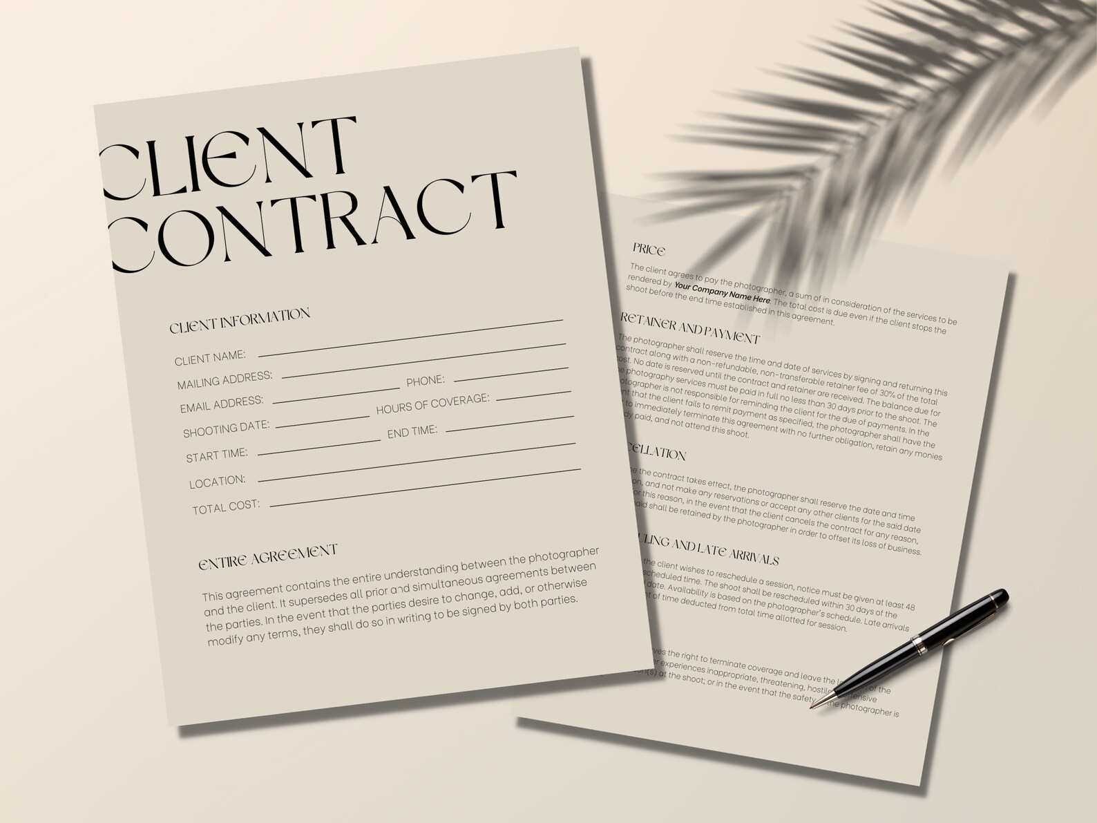 Session Photography Client Contract Template, Canva Modern Contract ...