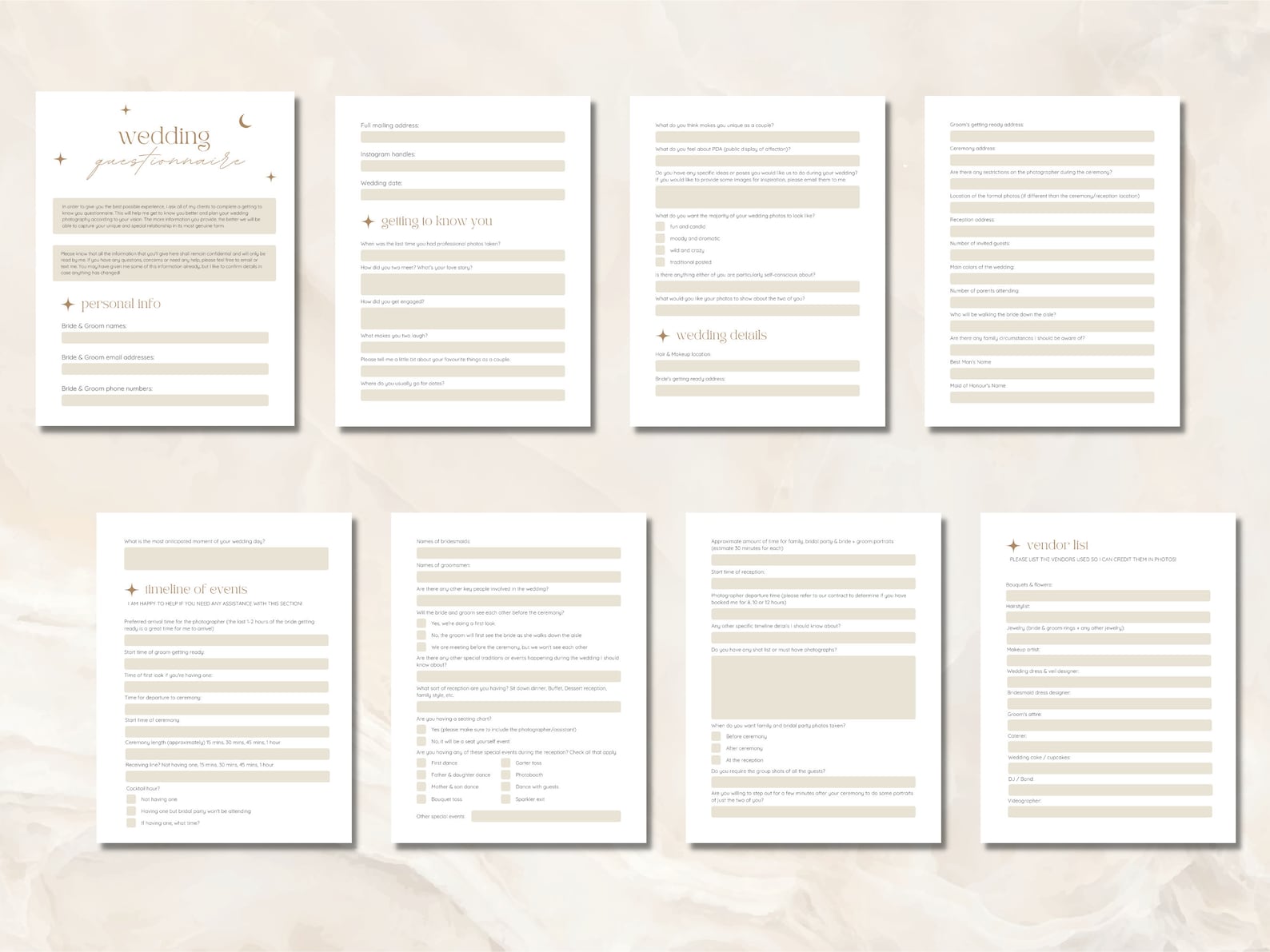 Wedding Photography Client Questionnaire Form, Canva Boho Editable ...