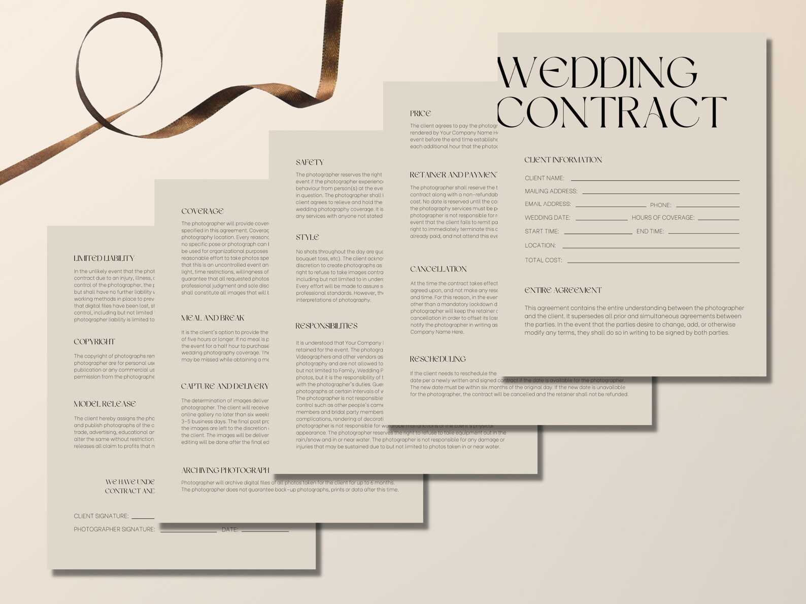 Wedding Photography Client Contract Template, Canva Modern Contract ...