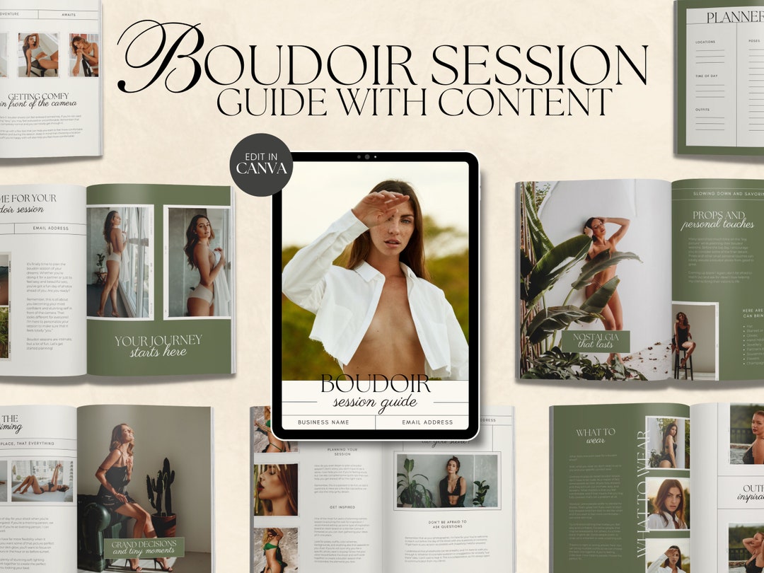 CANVA Modern Boudoir Session Client Guide With Content, Pre-written Preparation Guide, Editable ...