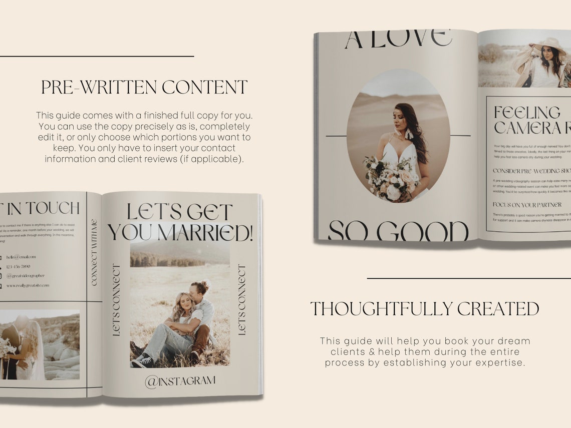 CANVA Modern Wedding Videography Client Guide With Content, Pre-written ...