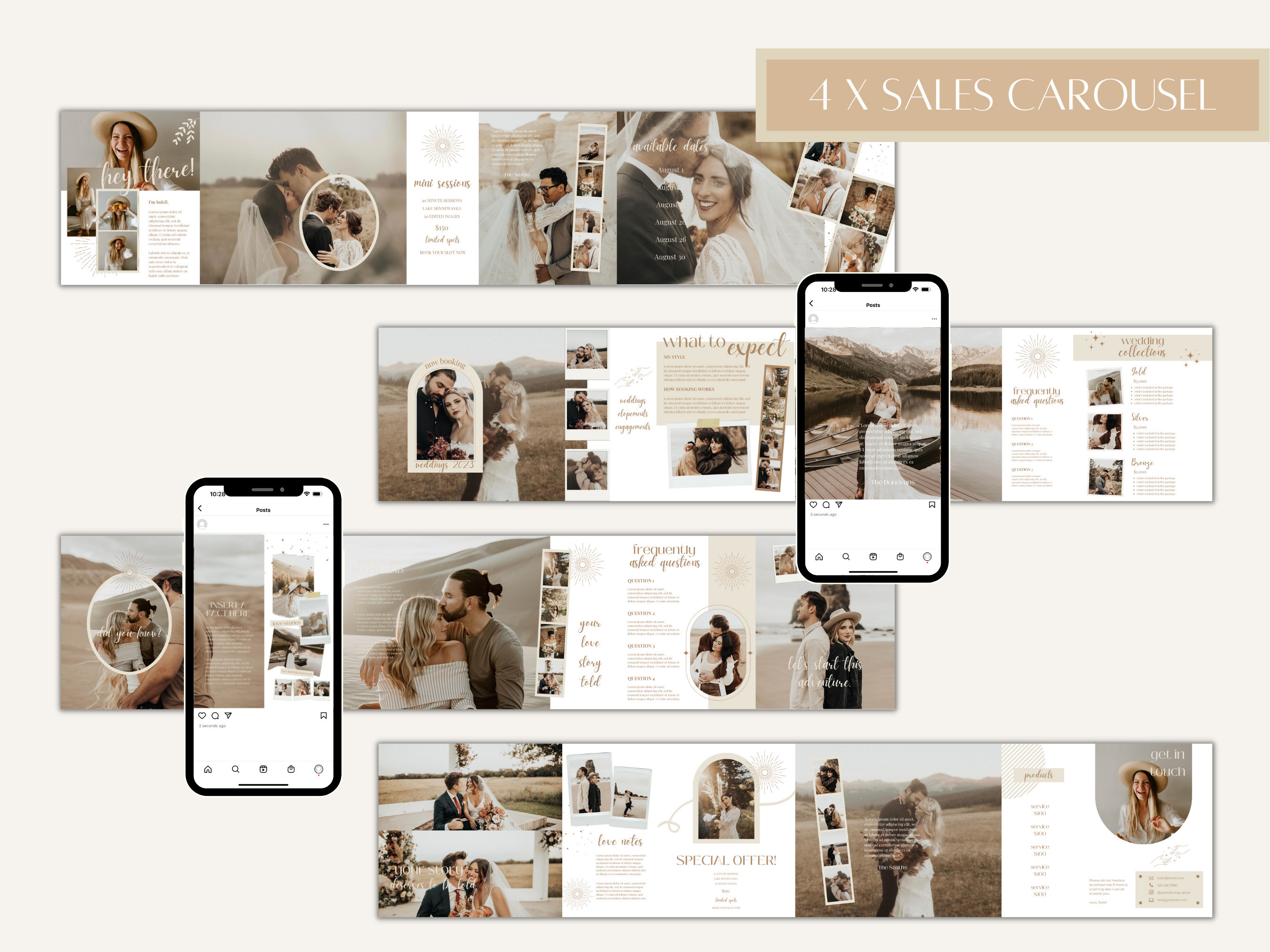 CANVA Boho Instagram Post Carousel, Editable IG Templates Photographers ...