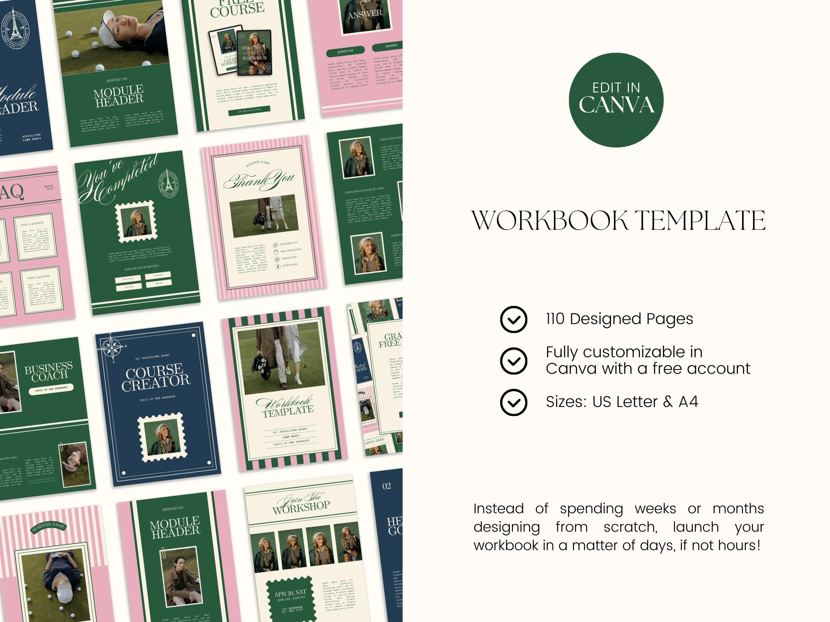 Canva Workbook Template for Coaches & Course Creators, Coaching Tools, Ebook Worksheets, Modern ...