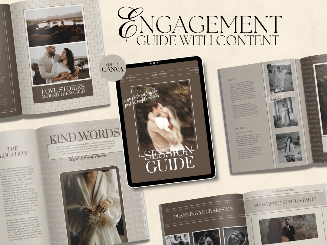 CANVA Modern Client Engagement Session Style Guide With Content, Pre-written Couples Session ...