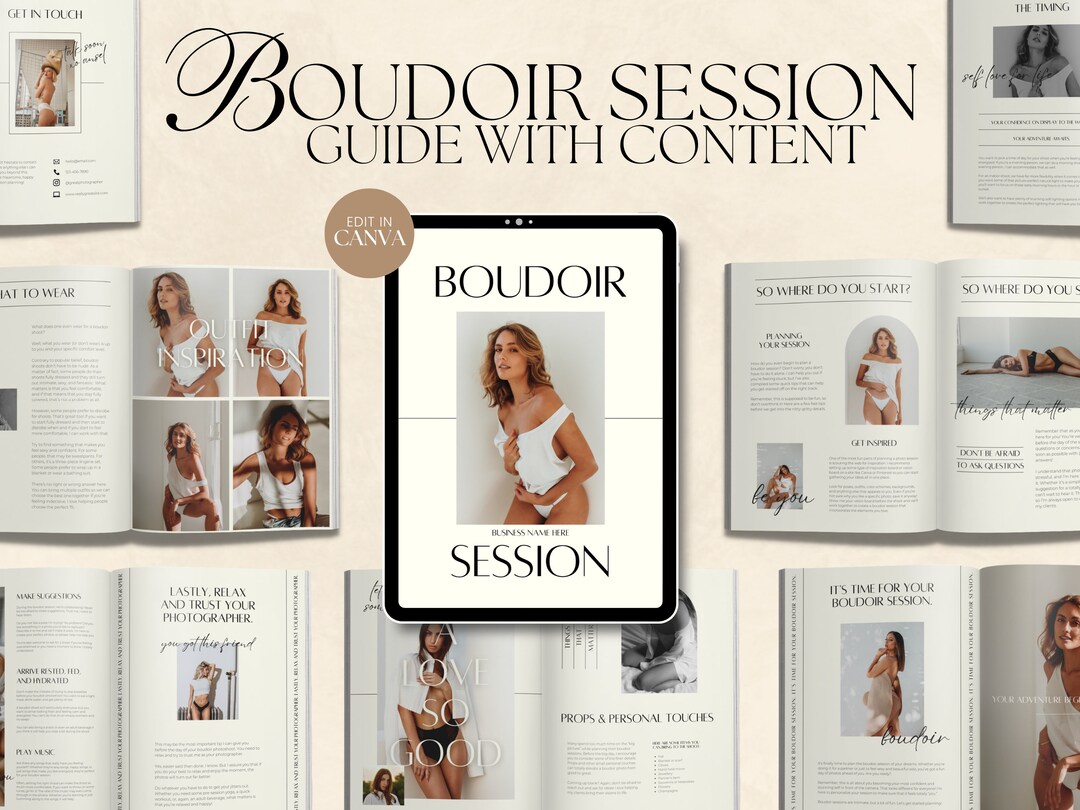 CANVA Modern Boudoir Session Client Guide With Content, Pre-written Preparation Guide, Editable ...