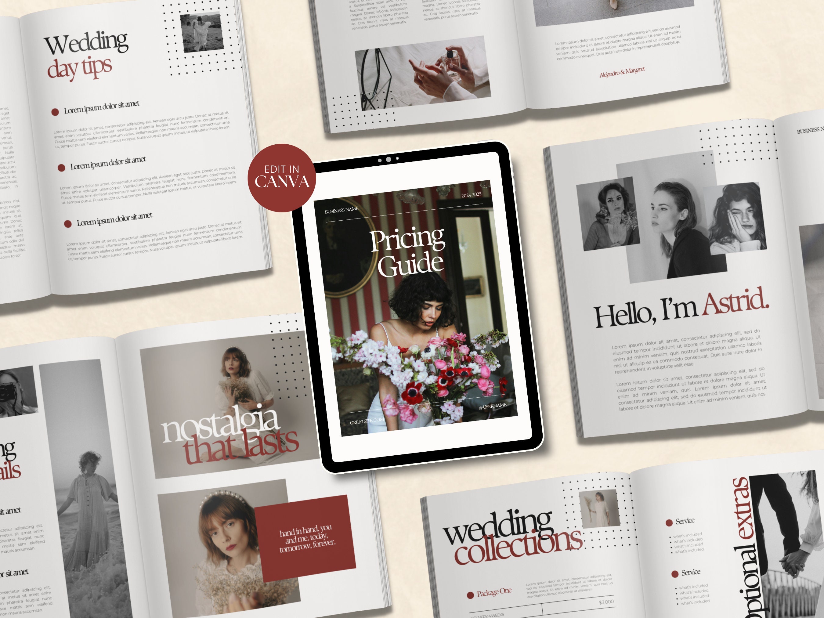 Astrid CANVA Modern Wedding Photography Pricing Guide Magazine Template ...