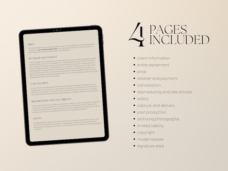 Session Photography Client Contract Template, Canva Modern Contract ...