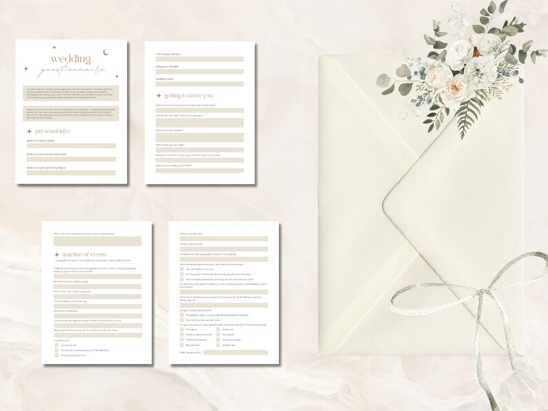 Wedding Photography Client Questionnaire Form Canva Boho - Etsy