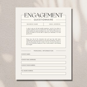 Engagement Session Photography Client Questionnaire Form, Canva Modern ...