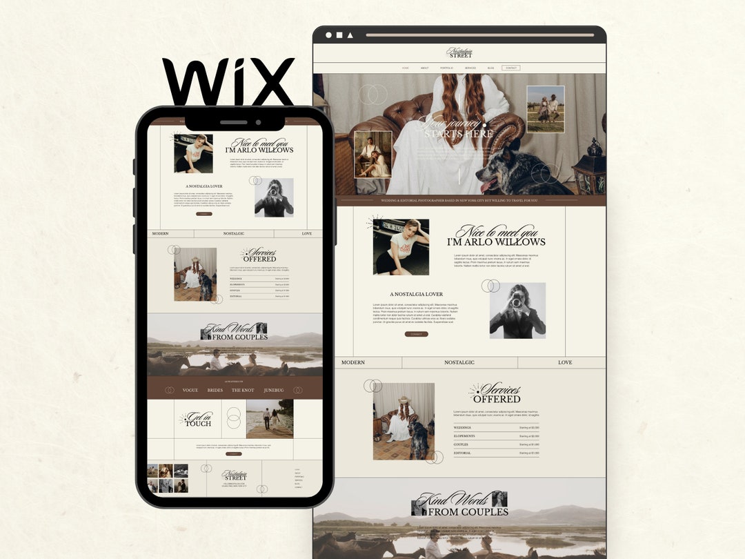 Wix Website Template for Wedding Photographer, Modern Editorial Brown ...