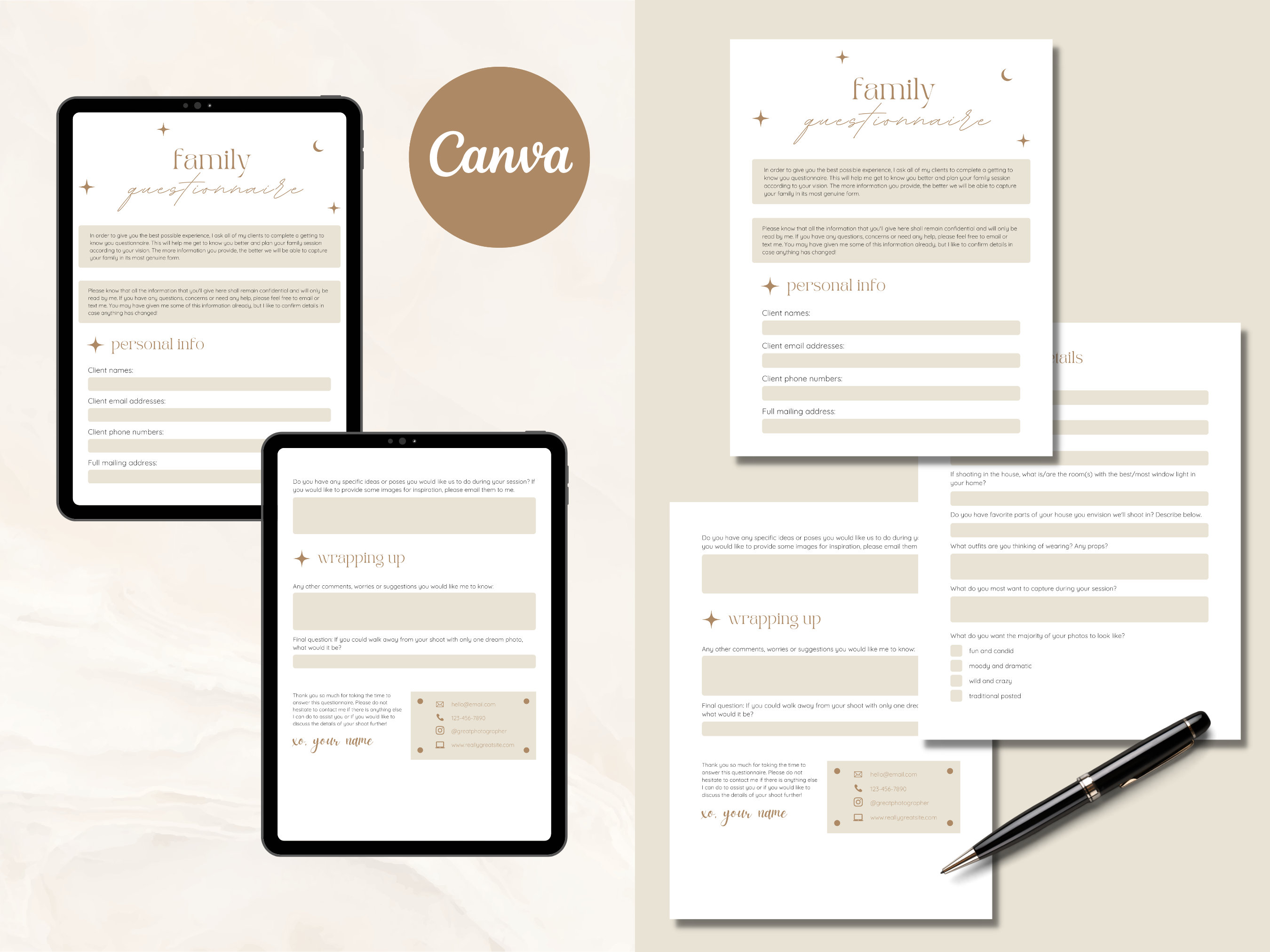 Family Session Photography Client Questionnaire Form Canva - Etsy