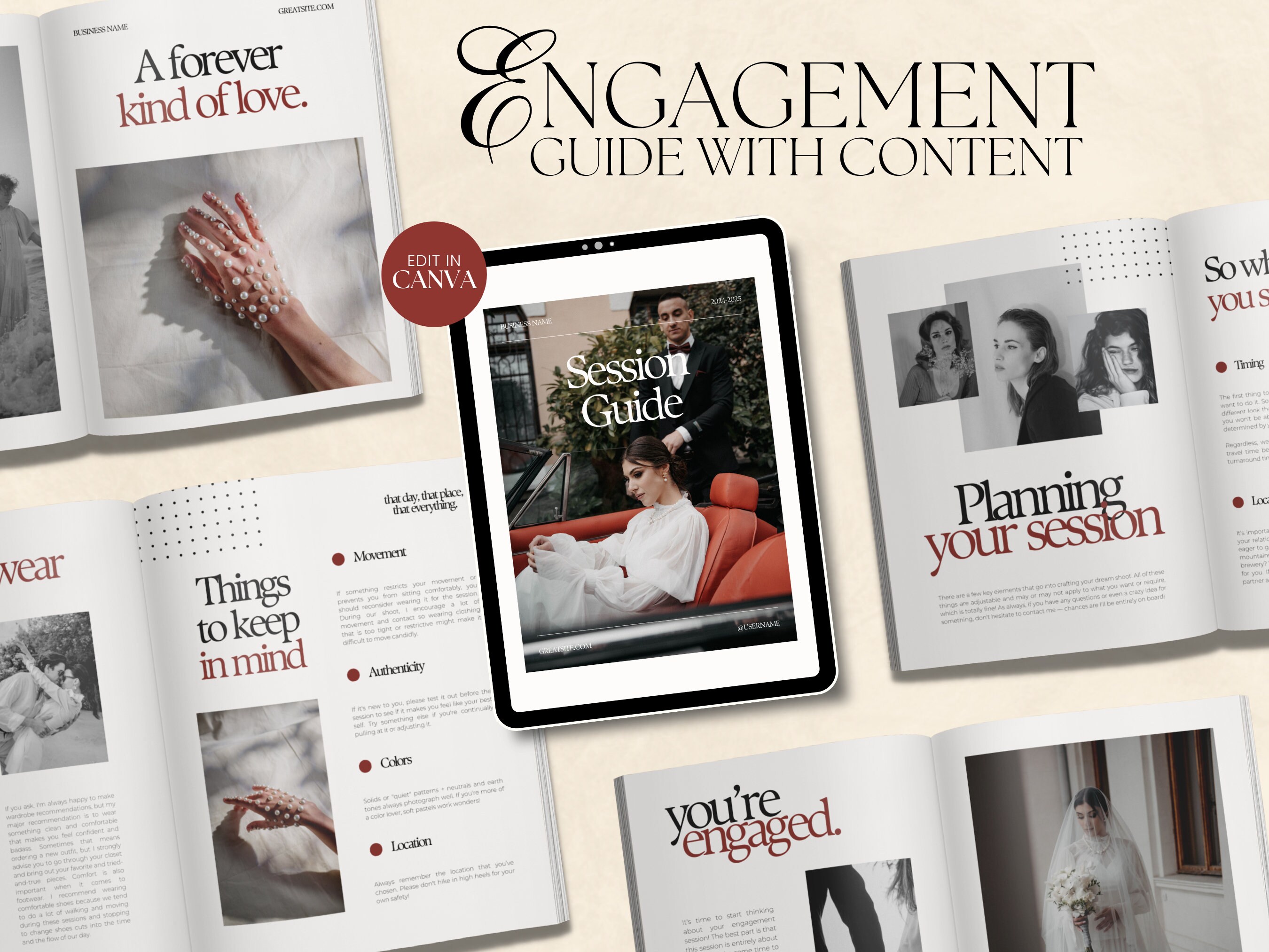 CANVA Modern Editorial Minimalist Client Engagement Session Style Guide With Content, Pre ...
