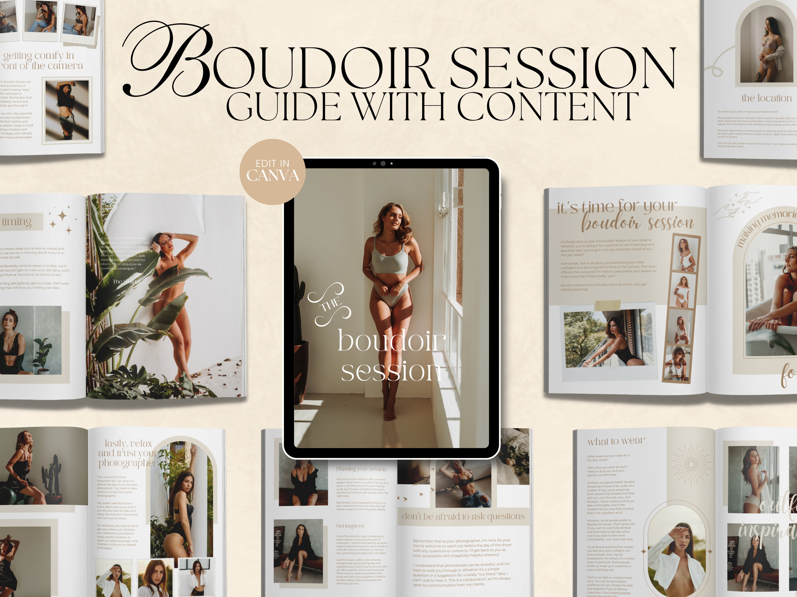 CANVA Boho Boudoir Session Client Guide With Content, Pre-written Preparation Guide, Editable ...