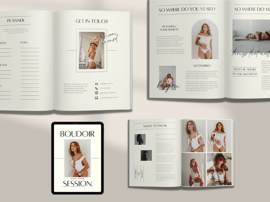 CANVA Modern Boudoir Session Client Guide With Content, Pre-written Preparation Guide, Editable ...
