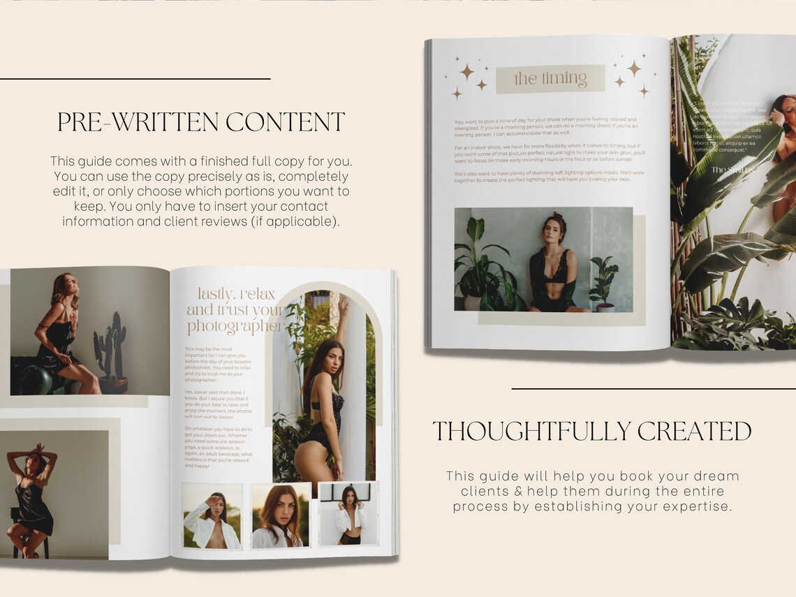 CANVA Boho Boudoir Session Client Guide With Content, Pre-written Preparation Guide, Editable ...
