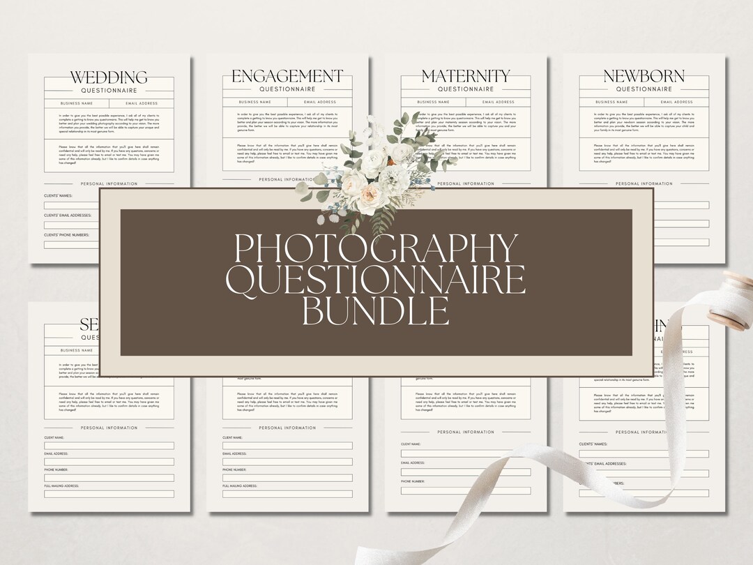 Photography Session Client Questionnaire Form Bundle, Wedding ...