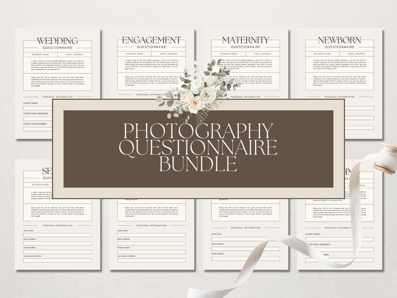 Photography Session Client Questionnaire Form Bundle, Wedding ...