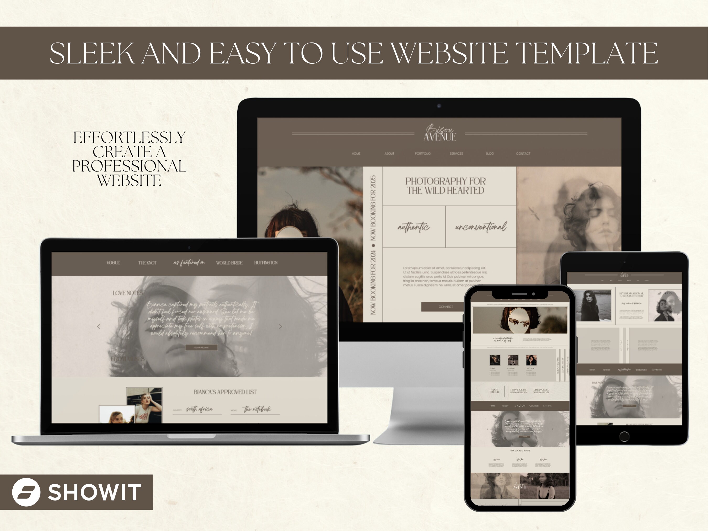Showit Website Template for Wedding Photographer, Modern Editorial ...
