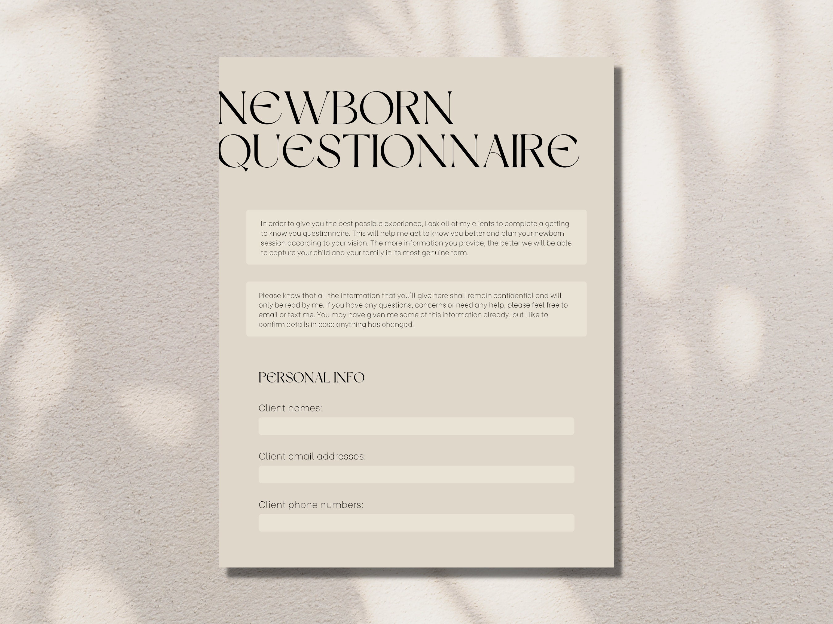 Newborn Session Photography Client Questionnaire Form, Canva Modern ...