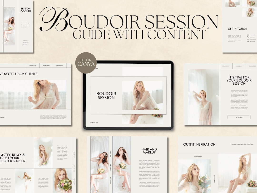 CANVA Modern Boudoir Session Client Guide With Content, Pre-written Preparation Guide, Editable ...