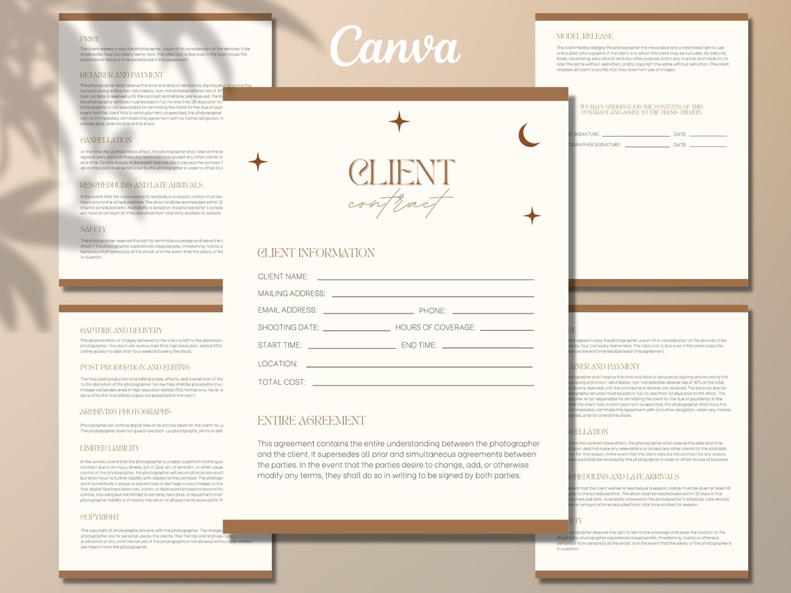 Session Photography Client Contract Template Canva Boho - Etsy