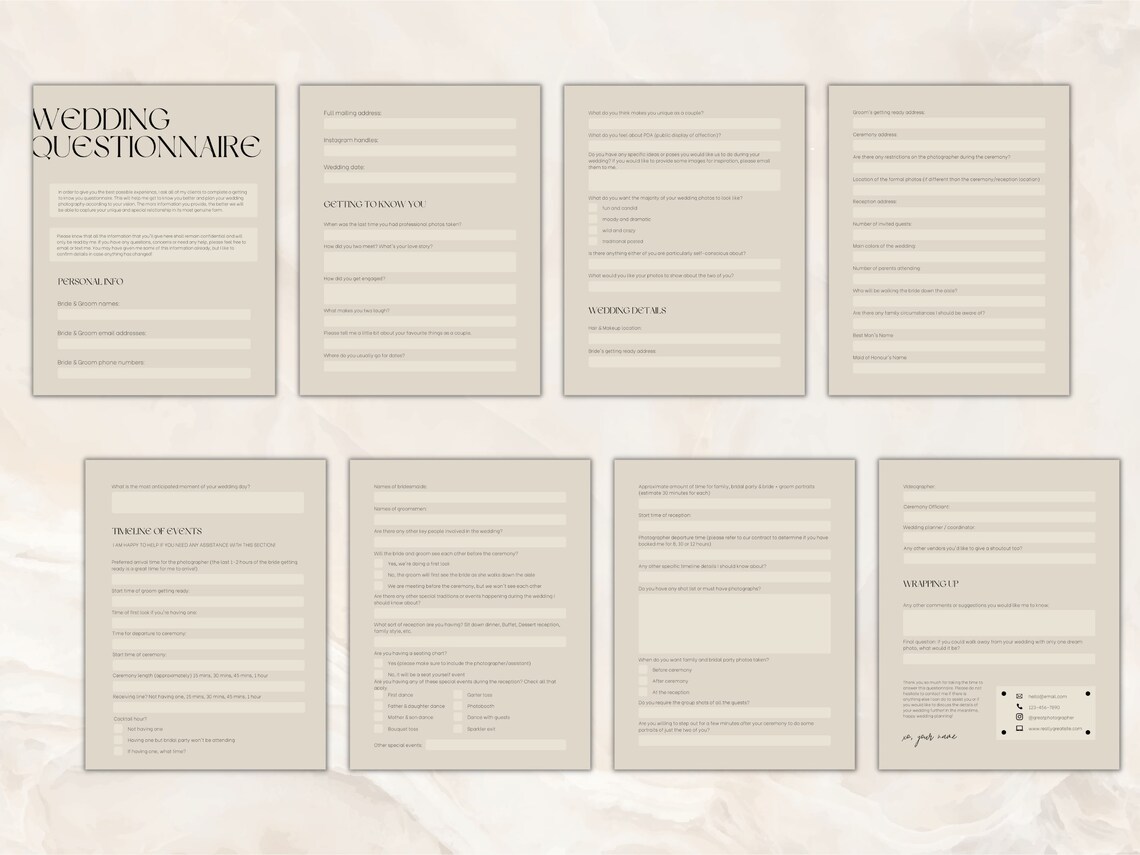Wedding Photography Client Questionnaire Form, Canva Modern Editable ...