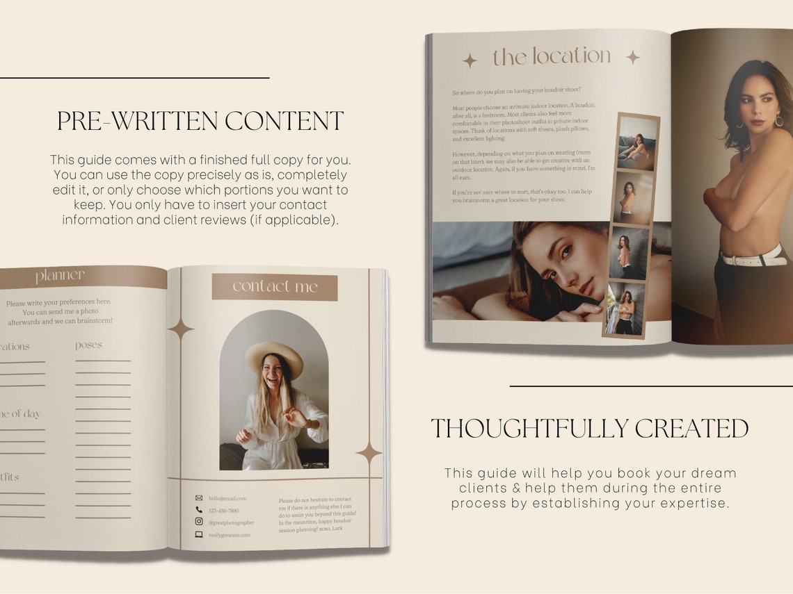 CANVA Boho Boudoir Session Client Guide With Content, Pre-written Preparation Guide, Editable ...