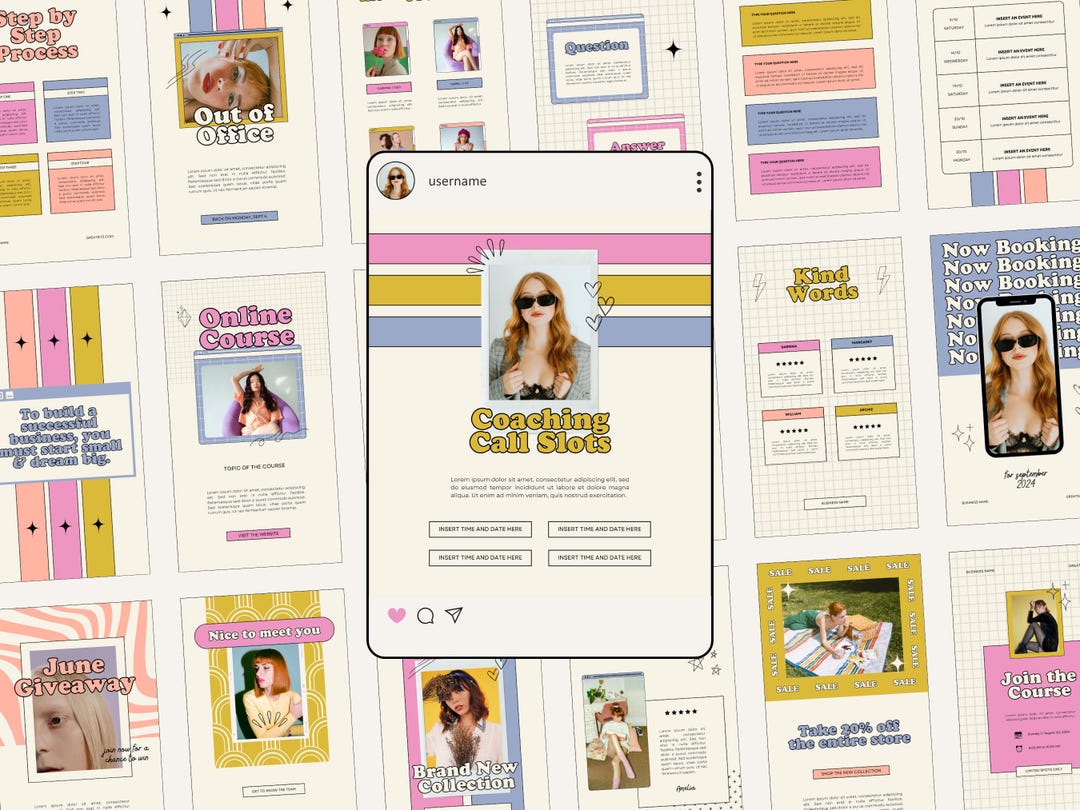 Canva Retro Colorful Instagram Stories Posts Bundle, Editable Templates ...