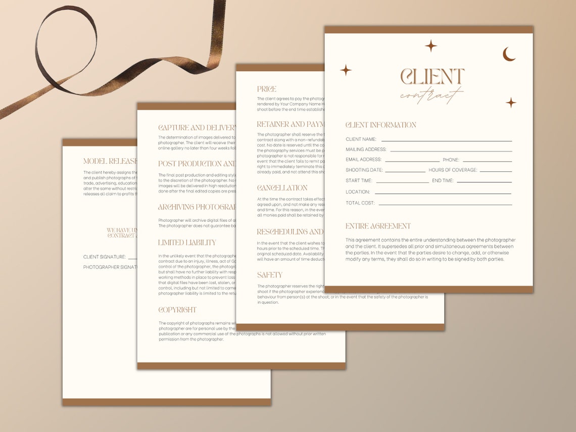 Session Photography Client Contract Template, Canva Boho Contract ...