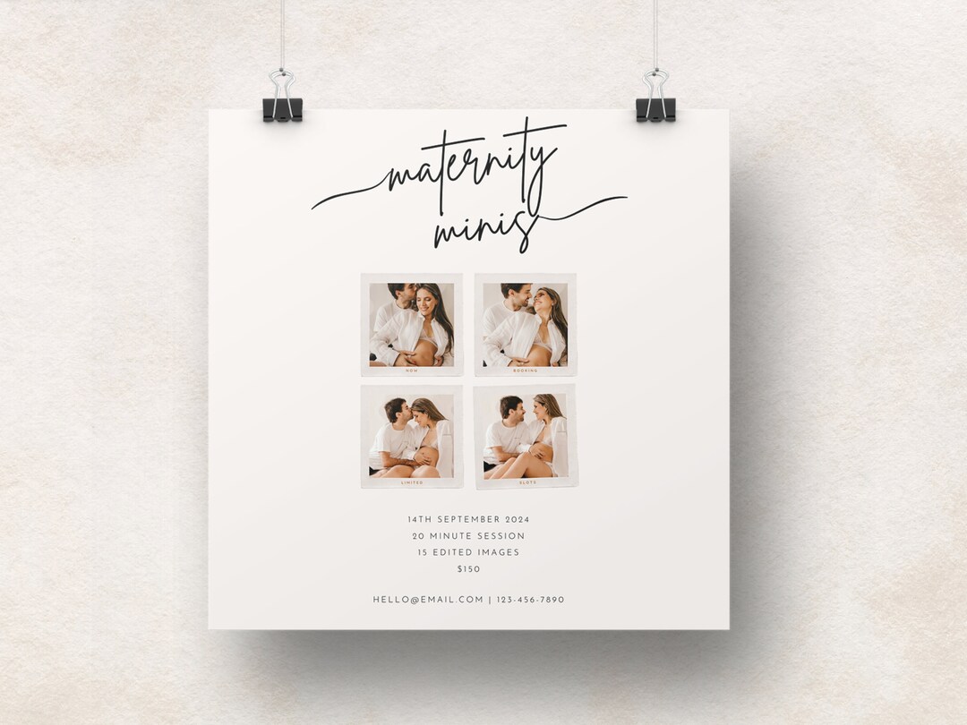Maternity Mini Session Template Canva, Modern, Maternity Photographer ...