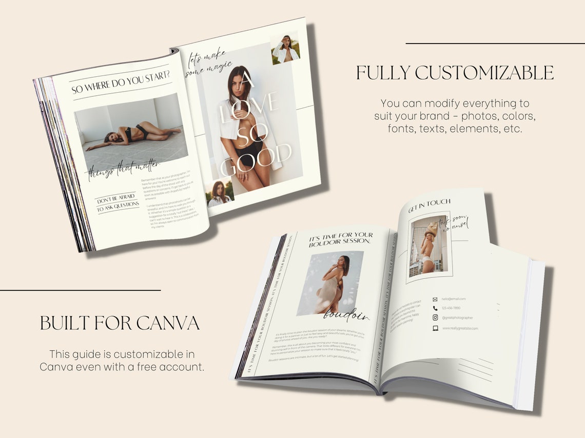 CANVA Modern Boudoir Session Client Guide With Content, Pre-written Preparation Guide, Editable ...