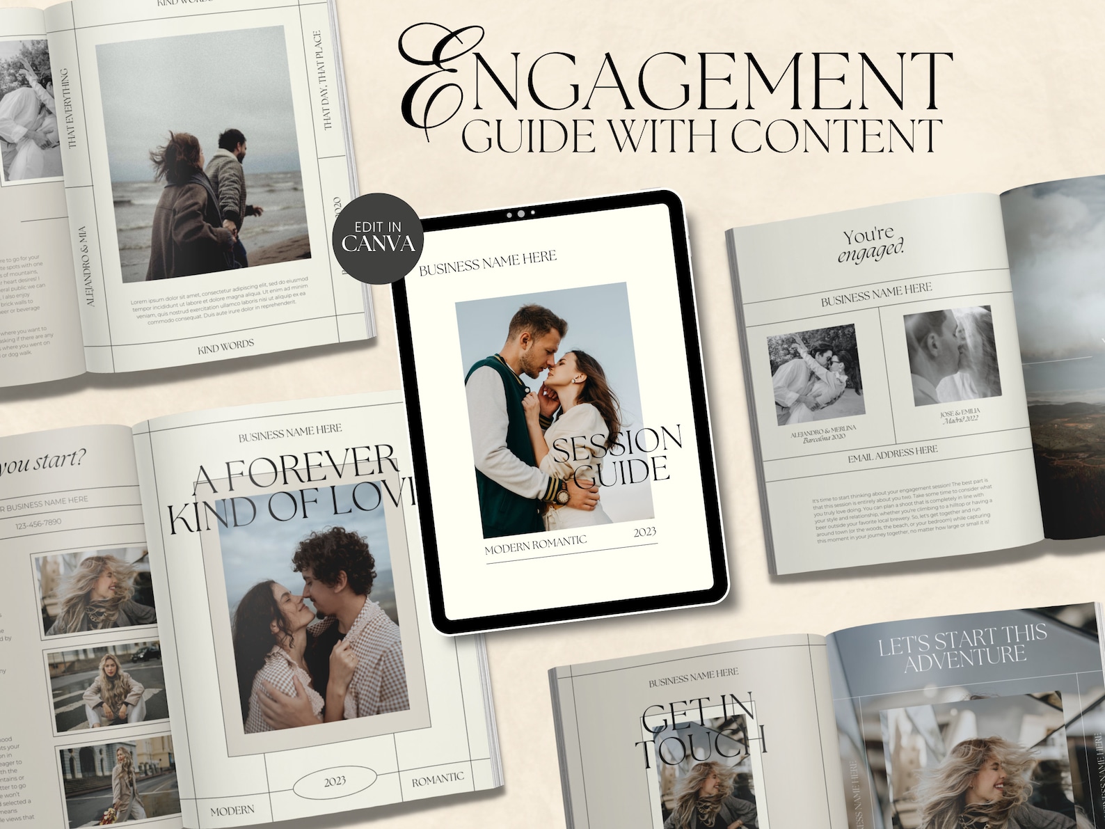 CANVA Modern Client Engagement Session Style Guide With Content, Pre-written Couples Session ...