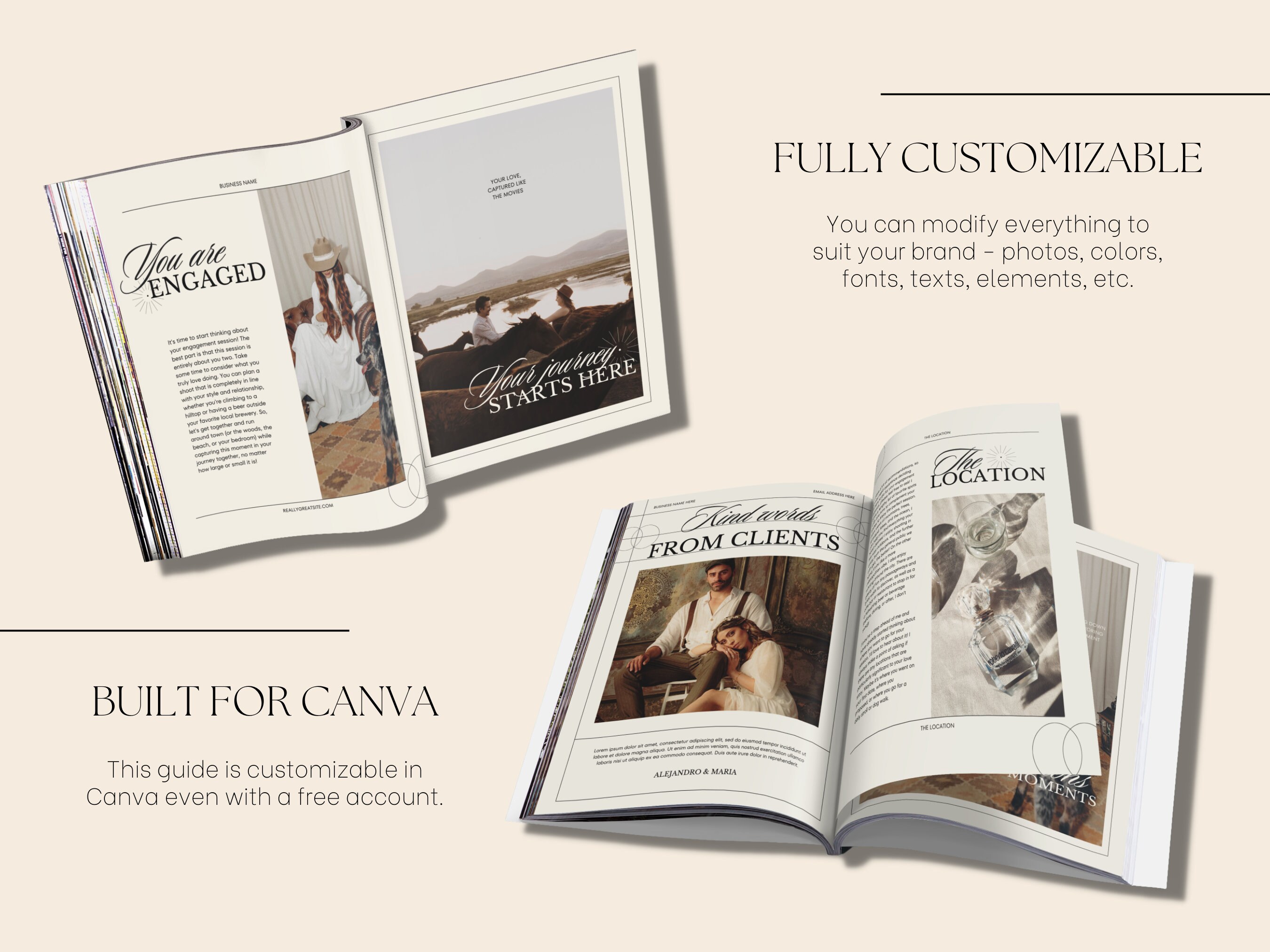 CANVA Modern Client Engagement Session Style Guide With Content, Pre-written Couples Session ...