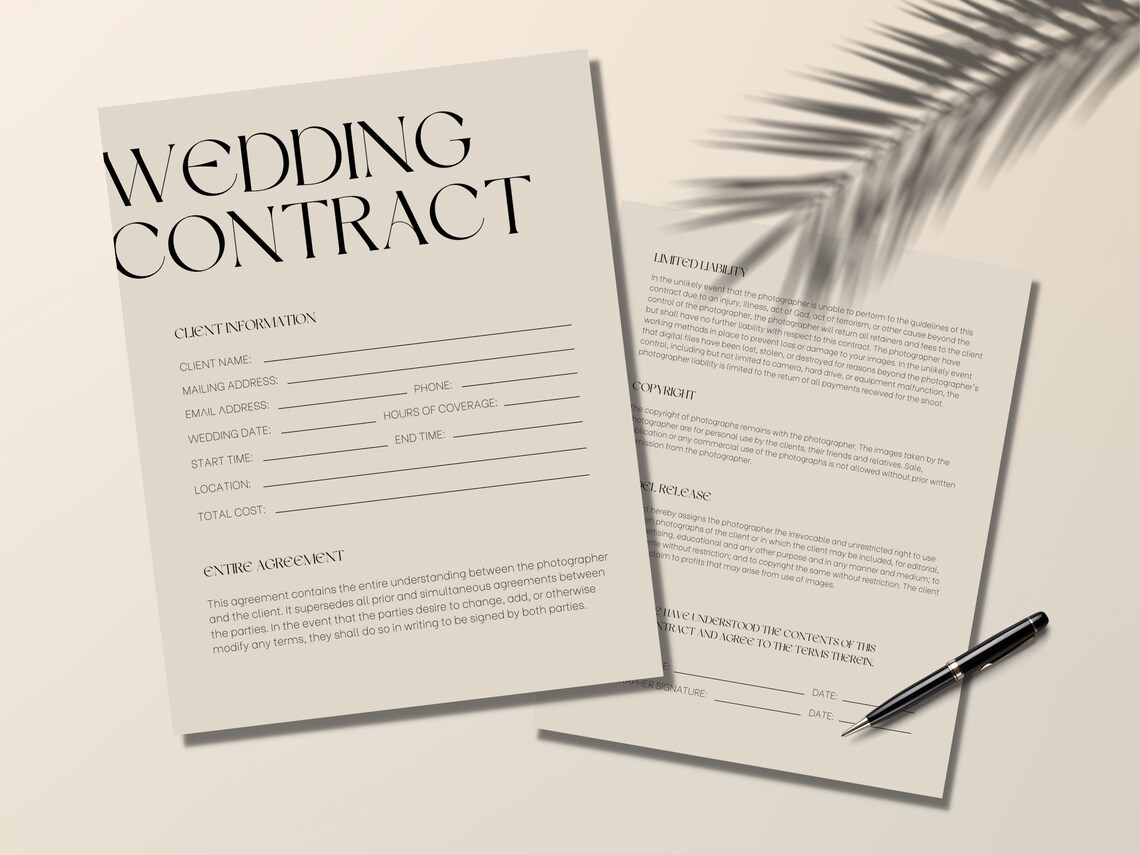 Wedding Photography Client Contract Template, Canva Modern Contract ...