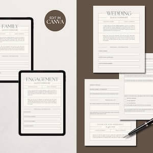 Photography Session Client Questionnaire Form Bundle, Wedding ...