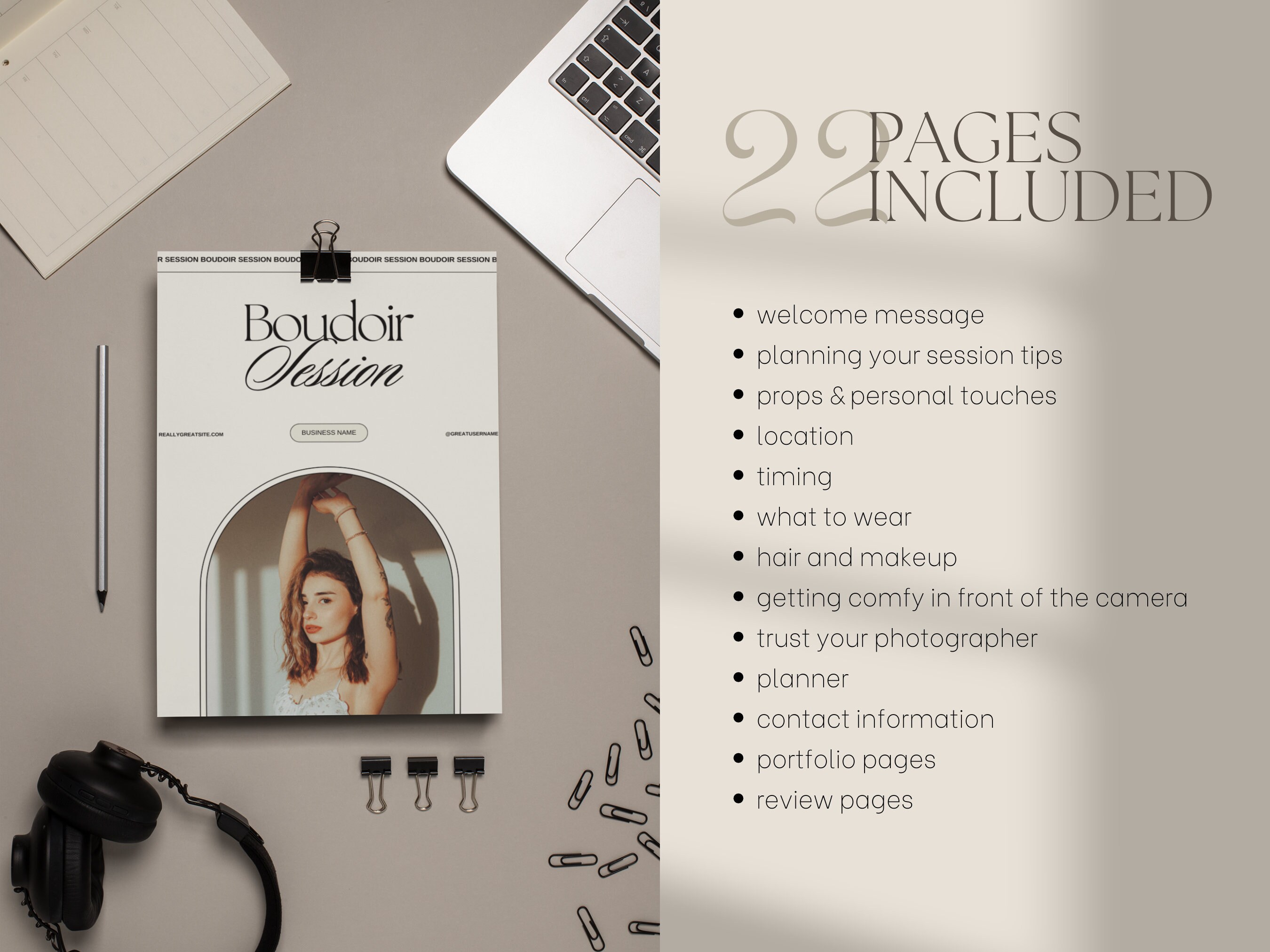 CANVA Modern Boudoir Session Client Guide With Content, Pre-written Preparation Guide, Editable ...
