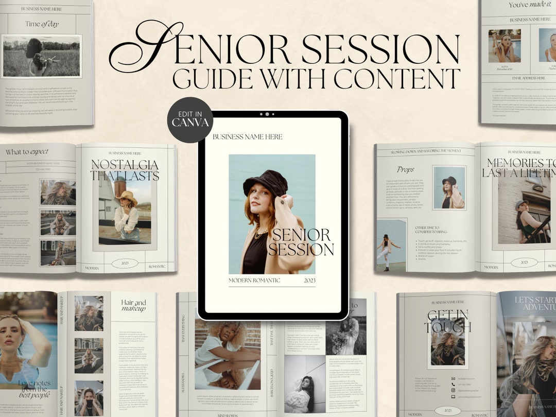 CANVA Modern Senior Session Guide With Content, Pre-written Welcome ...