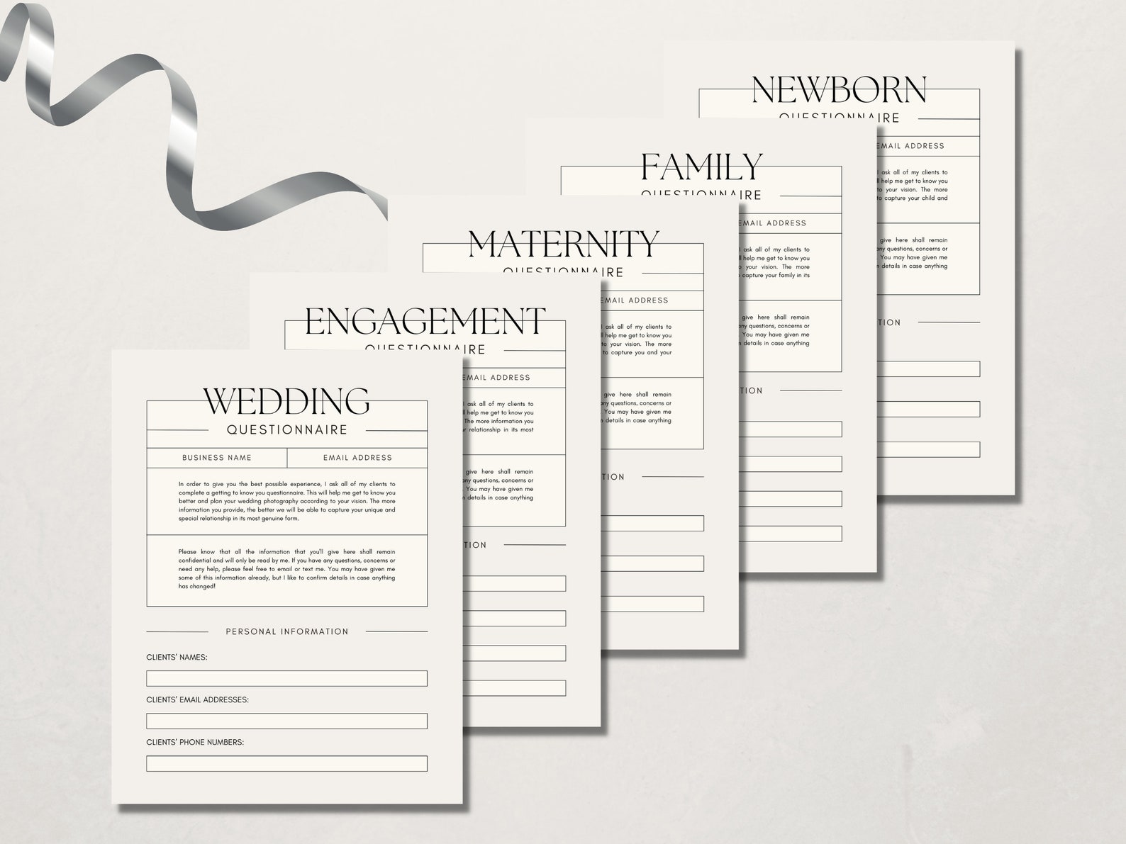 Photography Session Client Questionnaire Form Bundle, Wedding ...