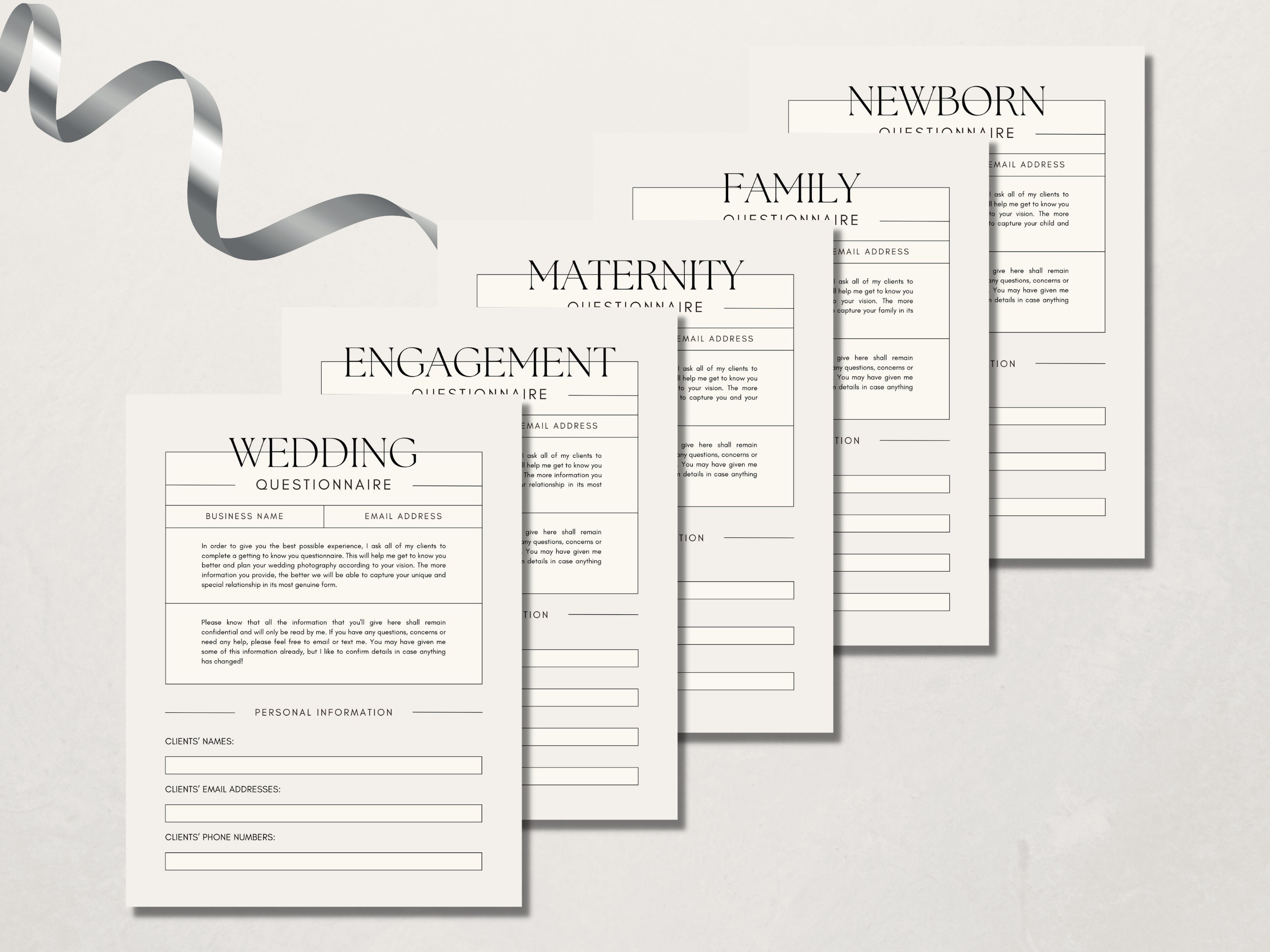 Photography Session Client Questionnaire Form Bundle, Wedding ...
