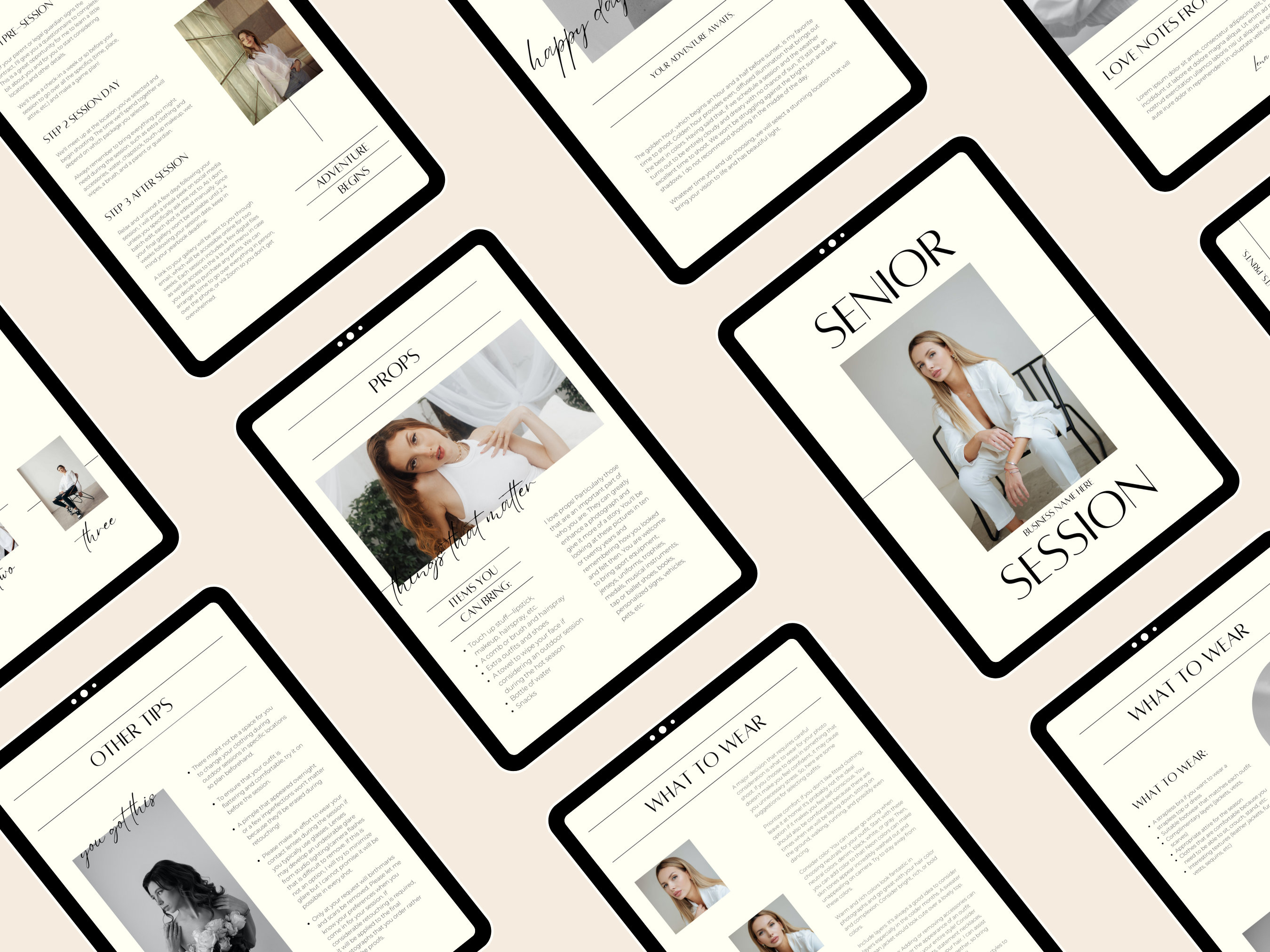 CANVA Modern Senior Session Guide With Content, Pre-written Welcome ...