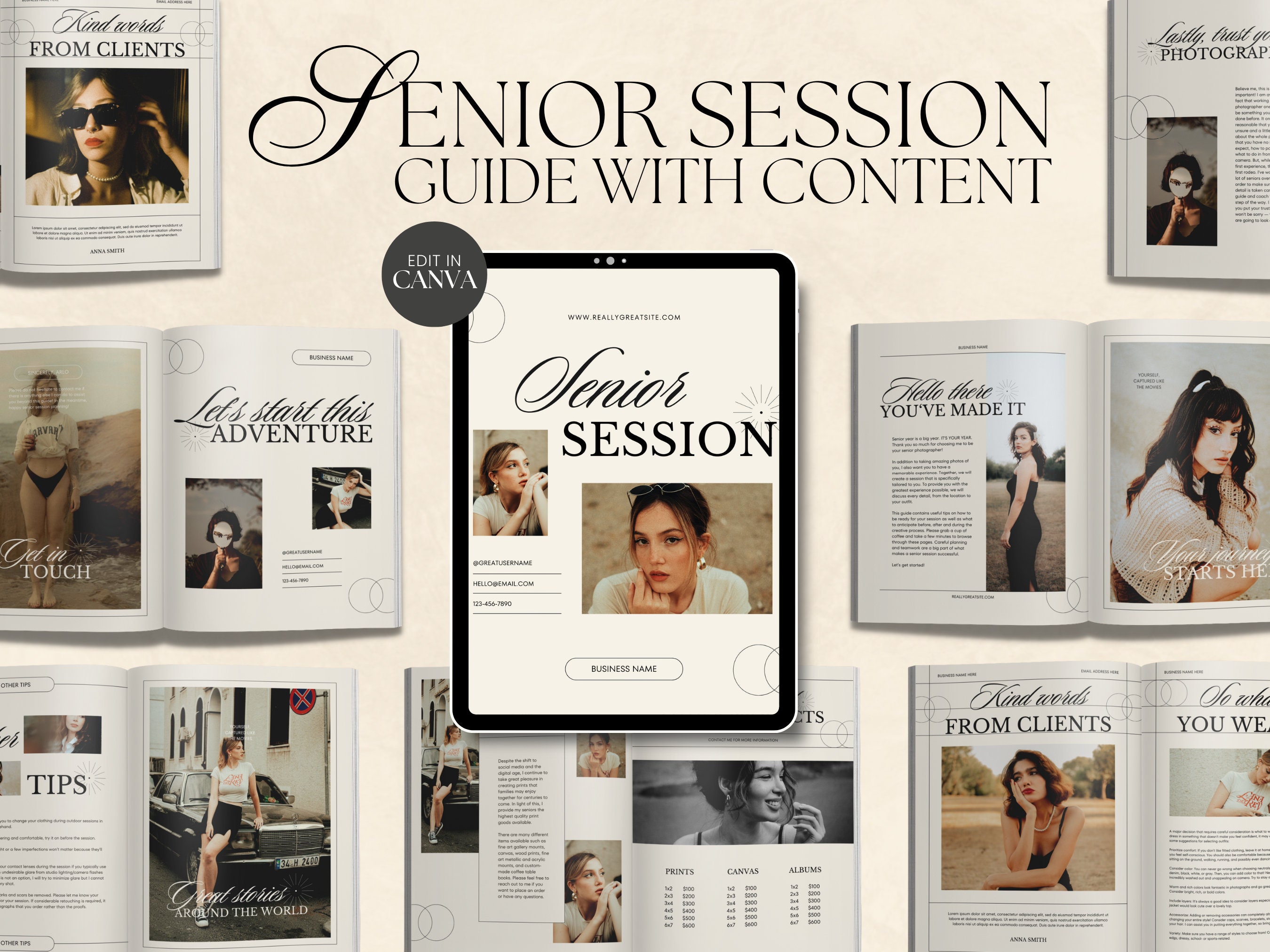 CANVA Modern Senior Session Guide With Content, Pre-written Welcome ...