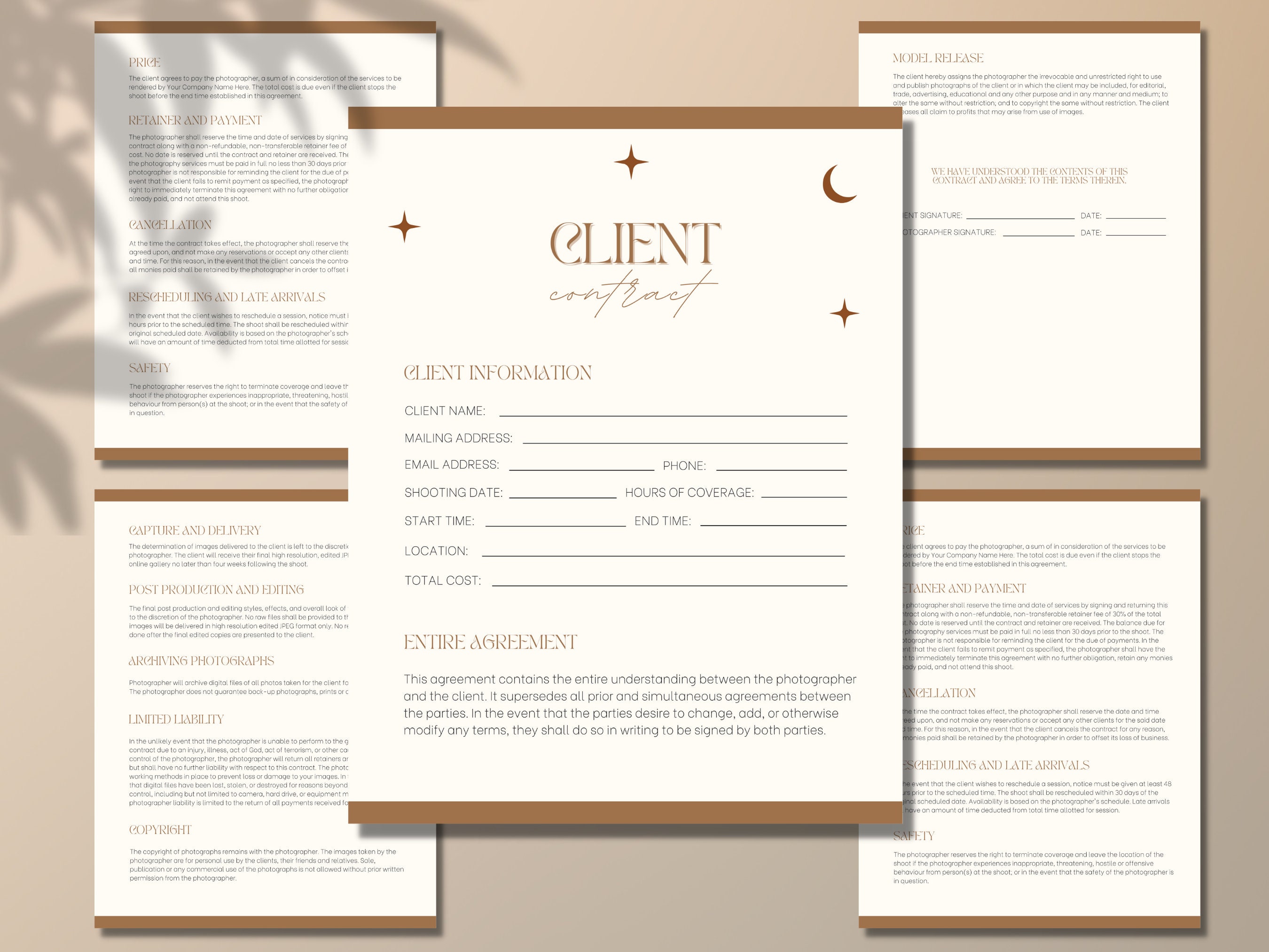 Session Photography Client Contract Template, Canva Boho Contract ...