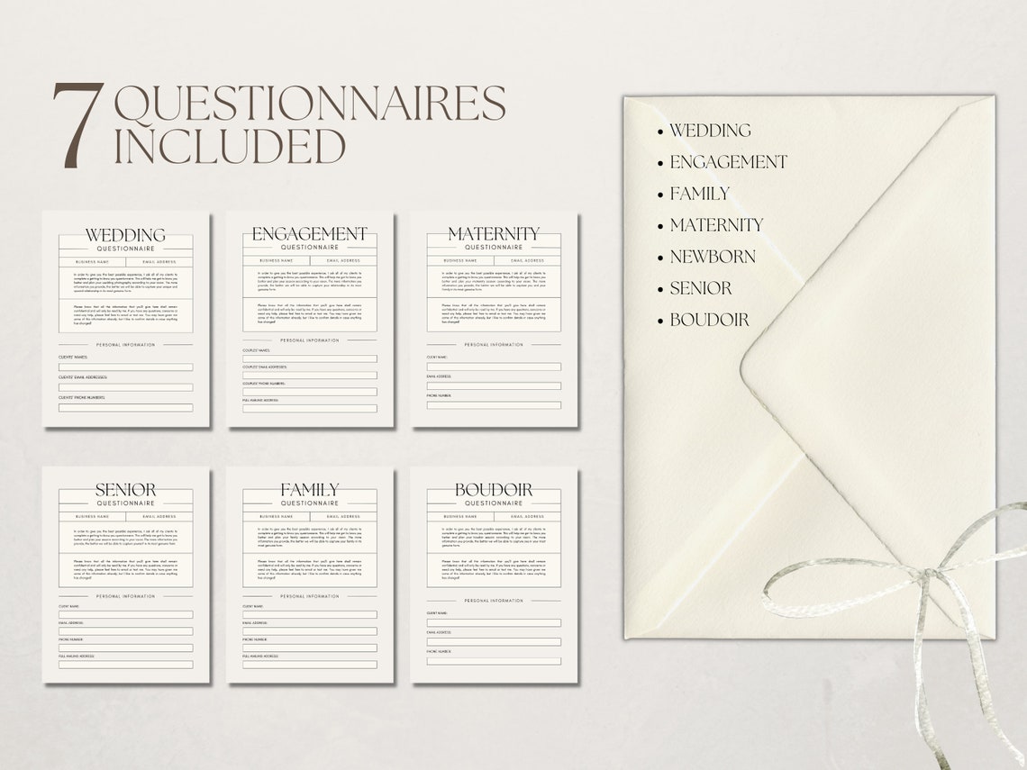 Photography Session Client Questionnaire Form Bundle, Wedding ...