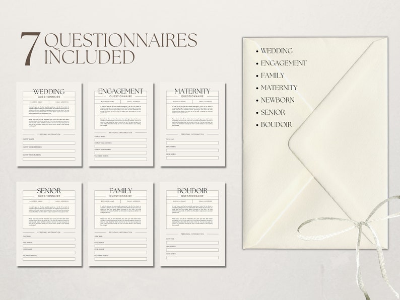 Photography Session Client Questionnaire Form Bundle, Wedding ...