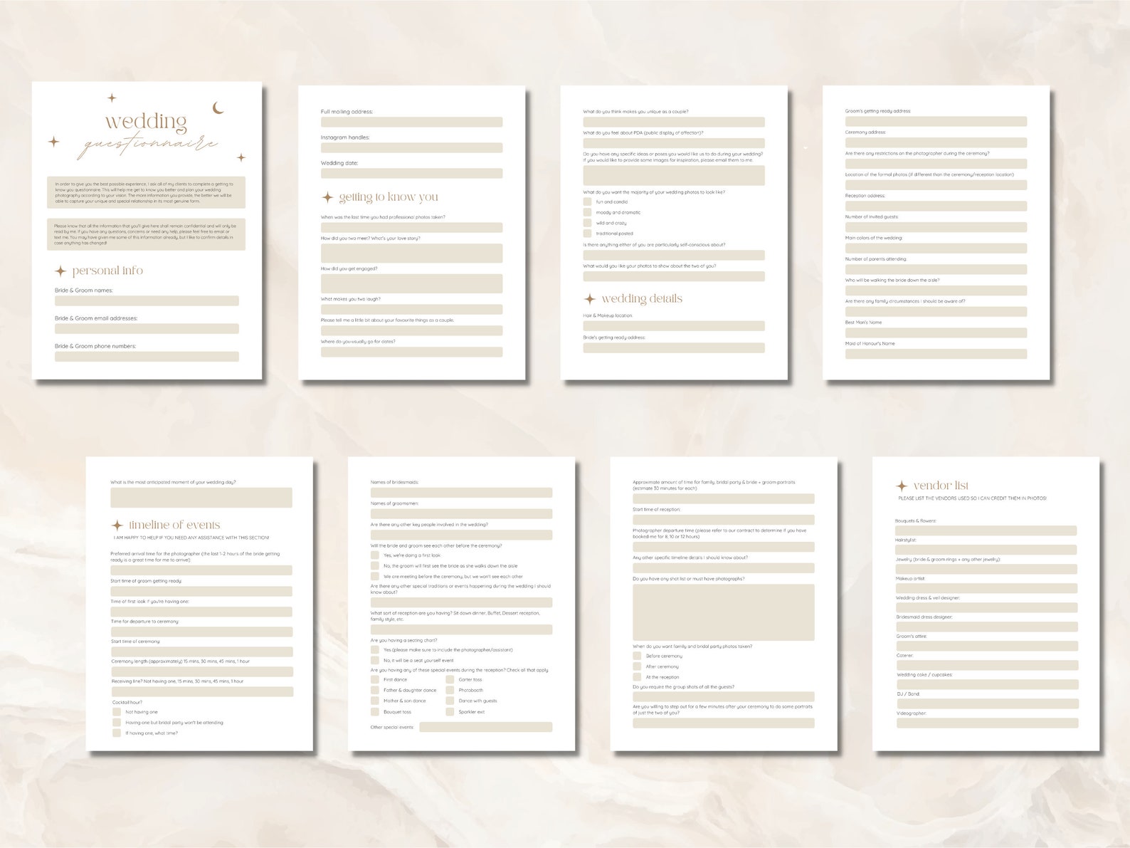 Wedding Photography Client Questionnaire Form Canva Boho - Etsy