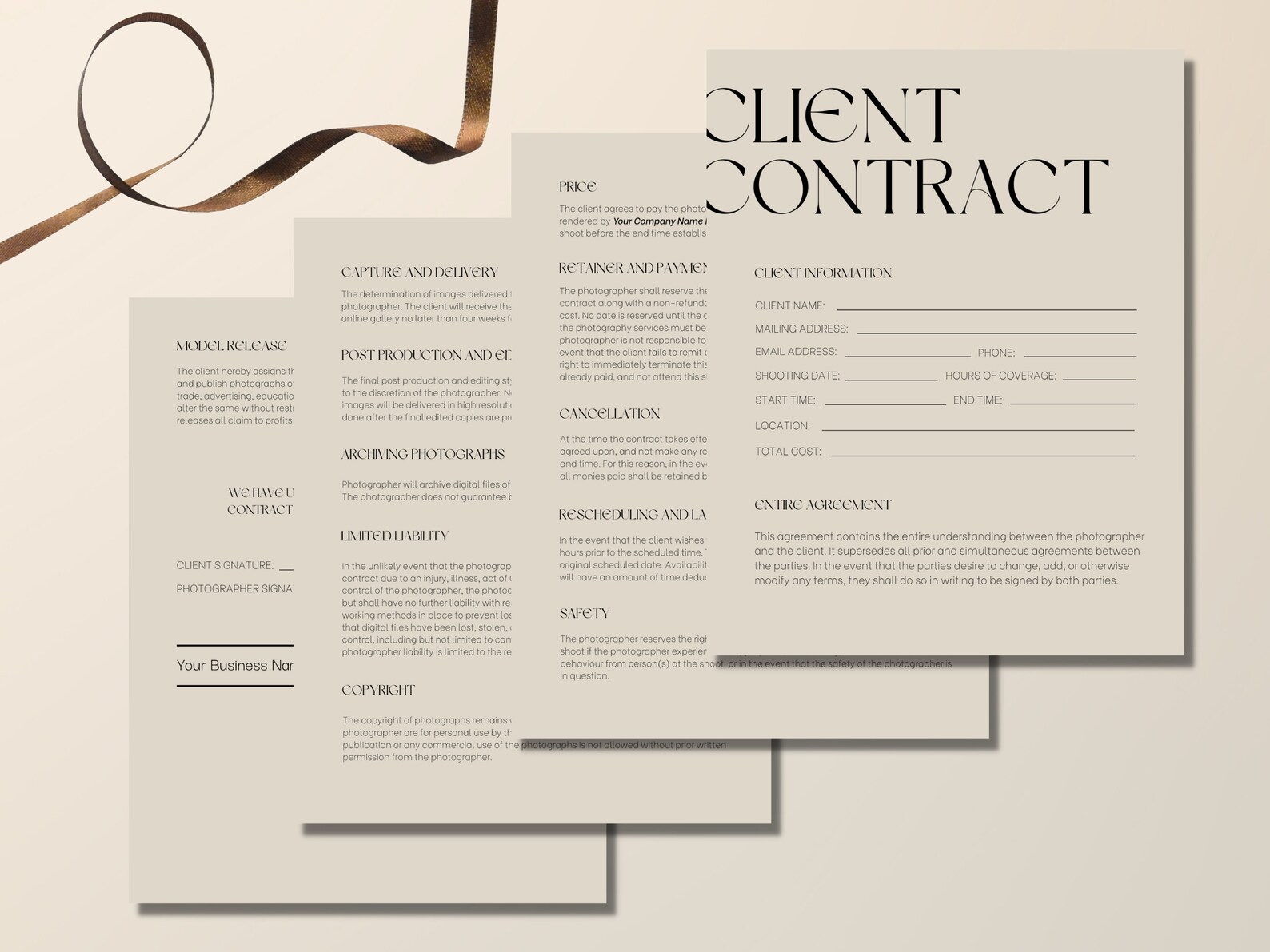 Session Photography Client Contract Template, Canva Modern Contract ...